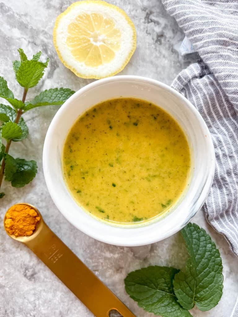 Lemon Turmeric Dressing with Mint - Perchance to Cook