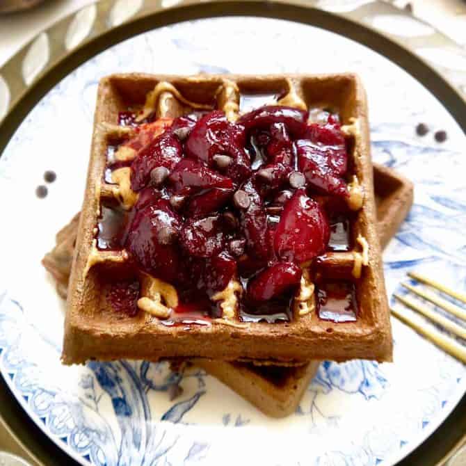 Gluten-free Chocolate Cherry Waffles (Paleo) - Perchance to Cook