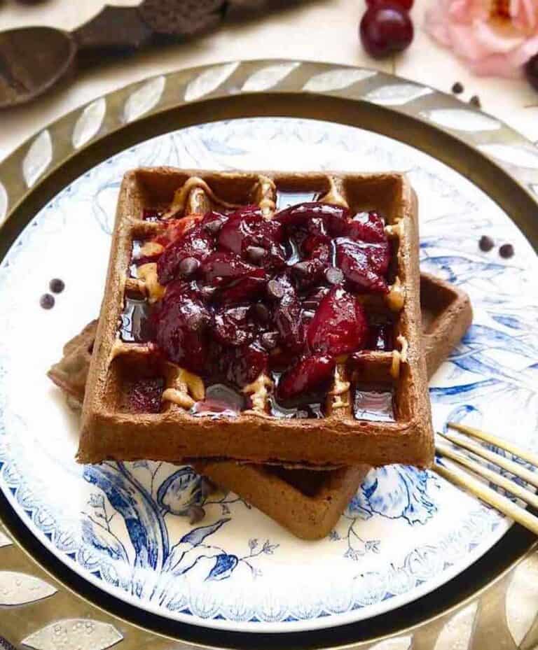 Gluten-free Chocolate Cherry Waffles (Paleo) - Perchance to Cook