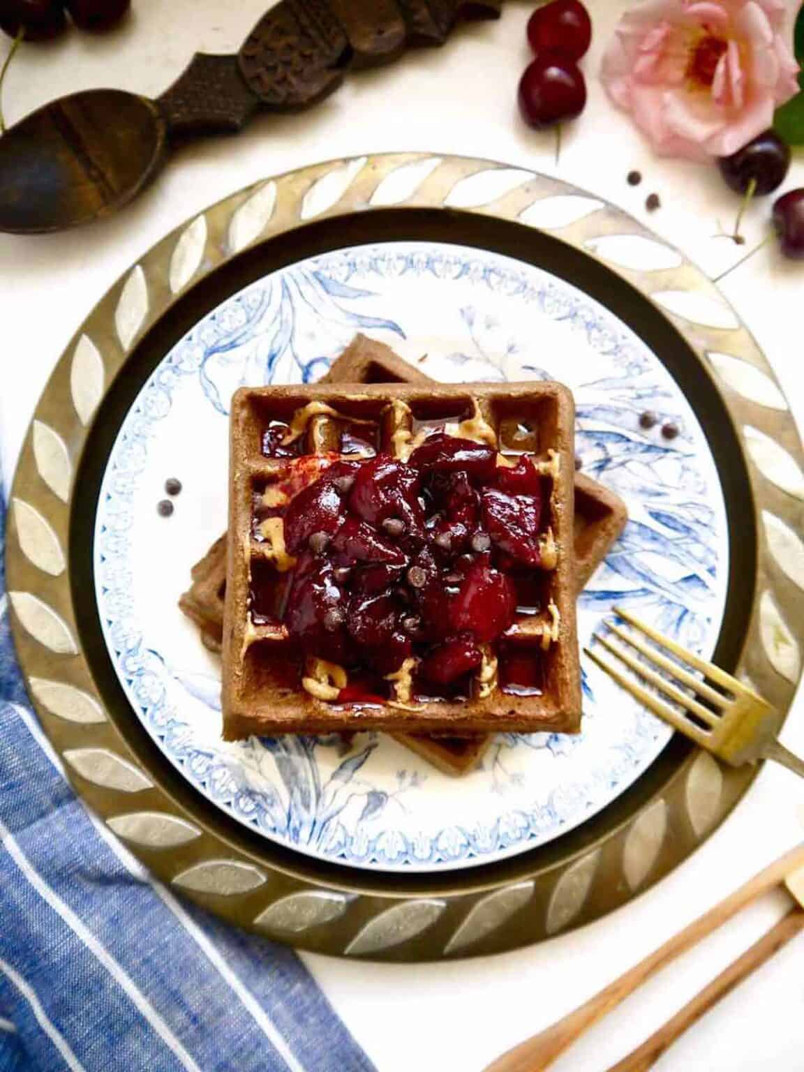 Gluten-free Chocolate Cherry Waffles (Paleo) - Perchance to Cook