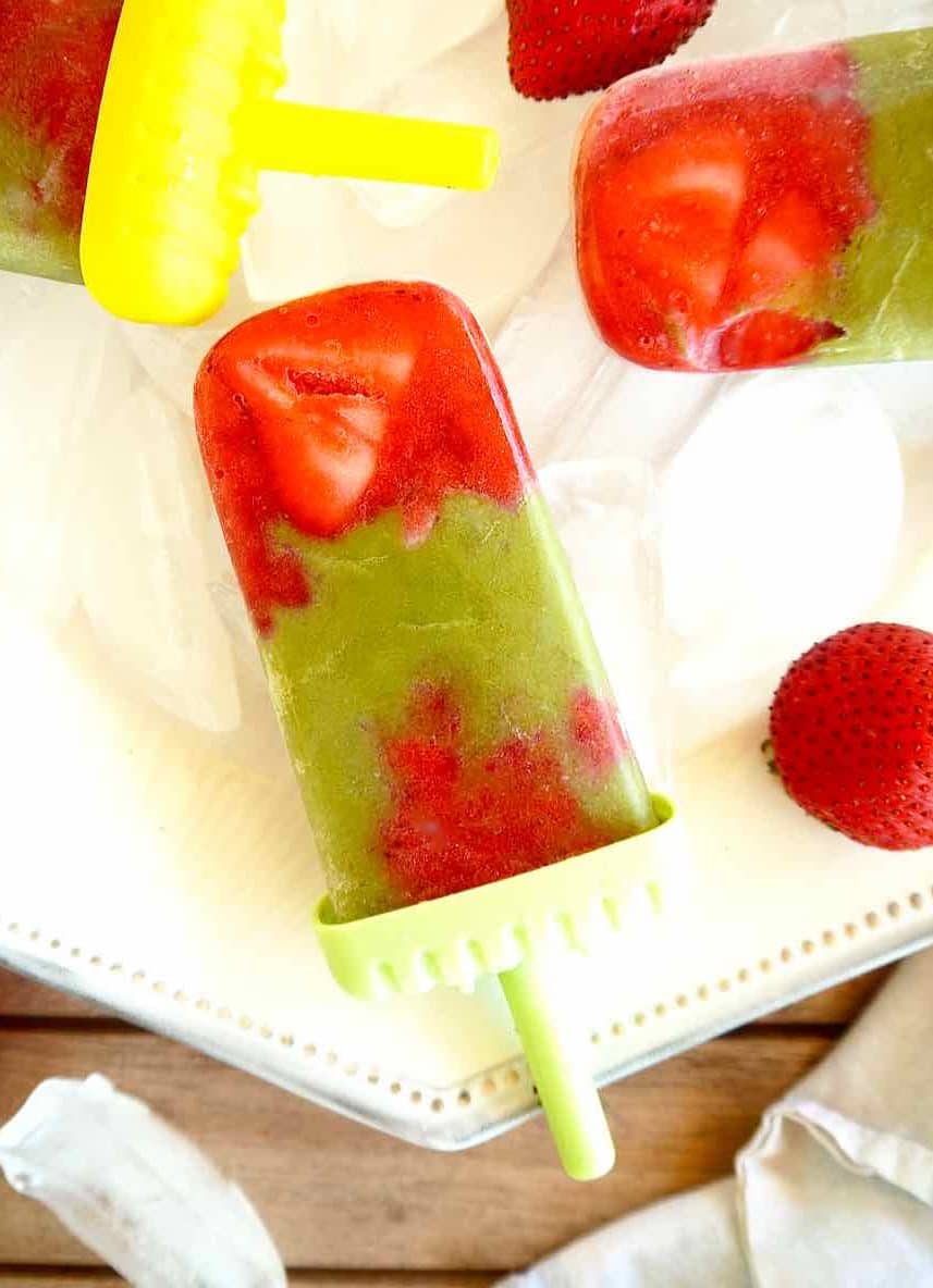 Strawberry and Matcha Green Tea Popsicles {Paleo, Dairy-free}